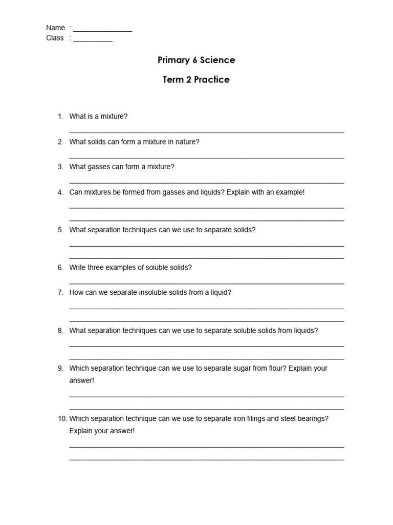Primary 6 Science T2 Practice | PDF | Solubility | Precipitation ...