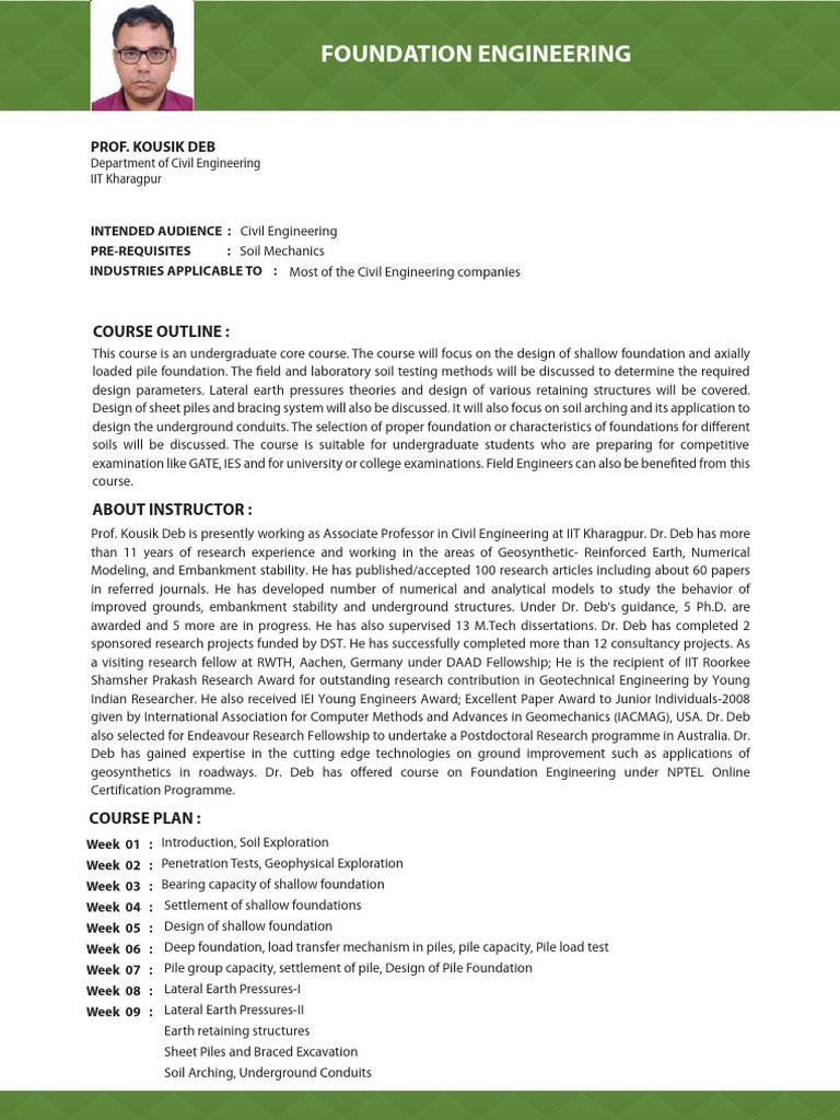 Foundation Engineering: Course Outline | PDF | Deep Foundation ...