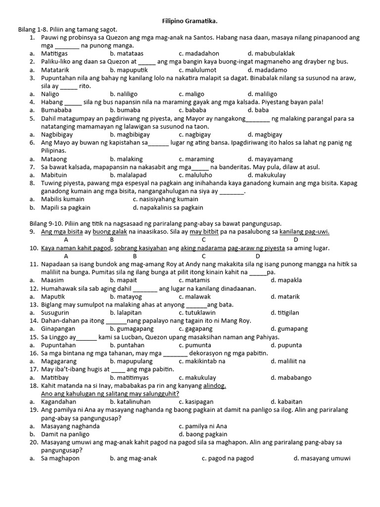 Filipino Gramatika (NAT Review) | PDF