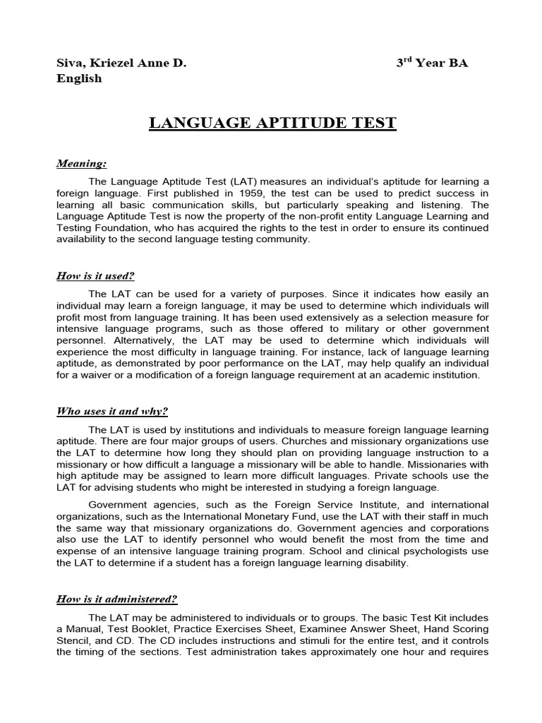 Language Aptitude Test | PDF | Word | Grammar