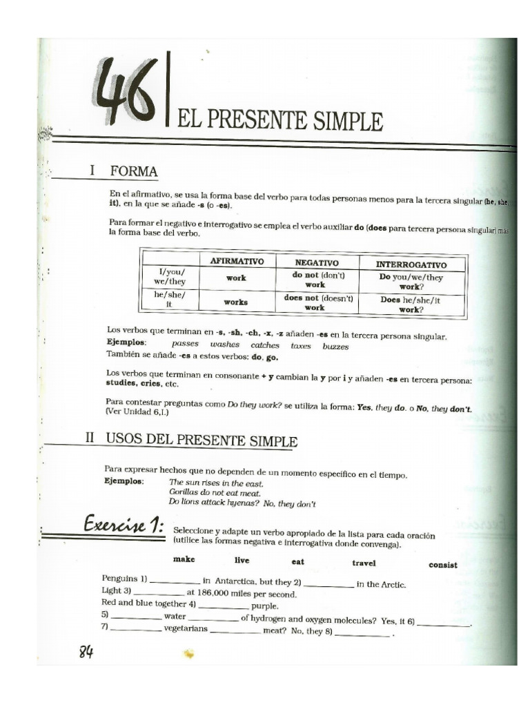 Presente y Pasado Simple | PDF