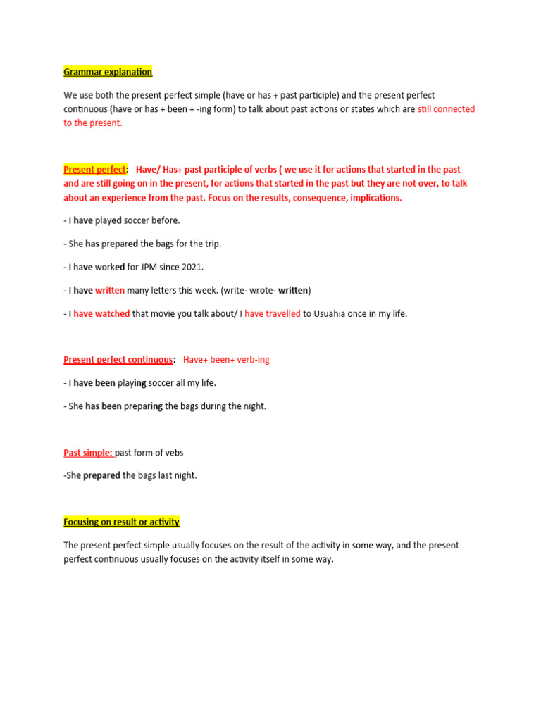 Present Perfect Vs Present Perfect Continuous - Explanation | PDF | Syntax | Linguistic Morphology