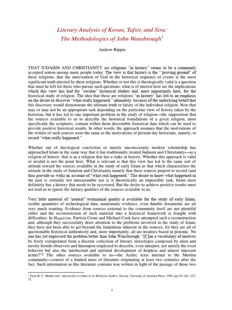 Rippin, A - Literary Analysis of Koran, Tafsir, and Sira | PDF | Quran ...