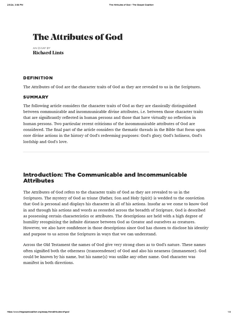 The Attributes of God - The Gospel Coalition | PDF | God | God In Islam