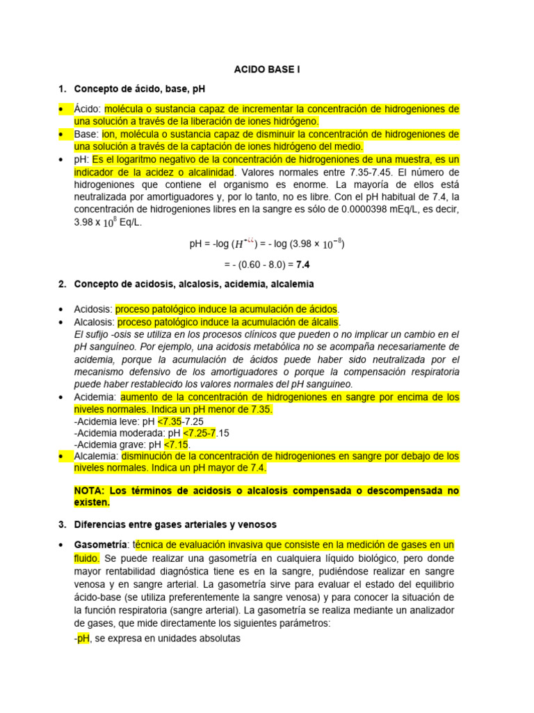 Equilibrio Ácido-Base y Gasometría | PDF | Ph | Ácido