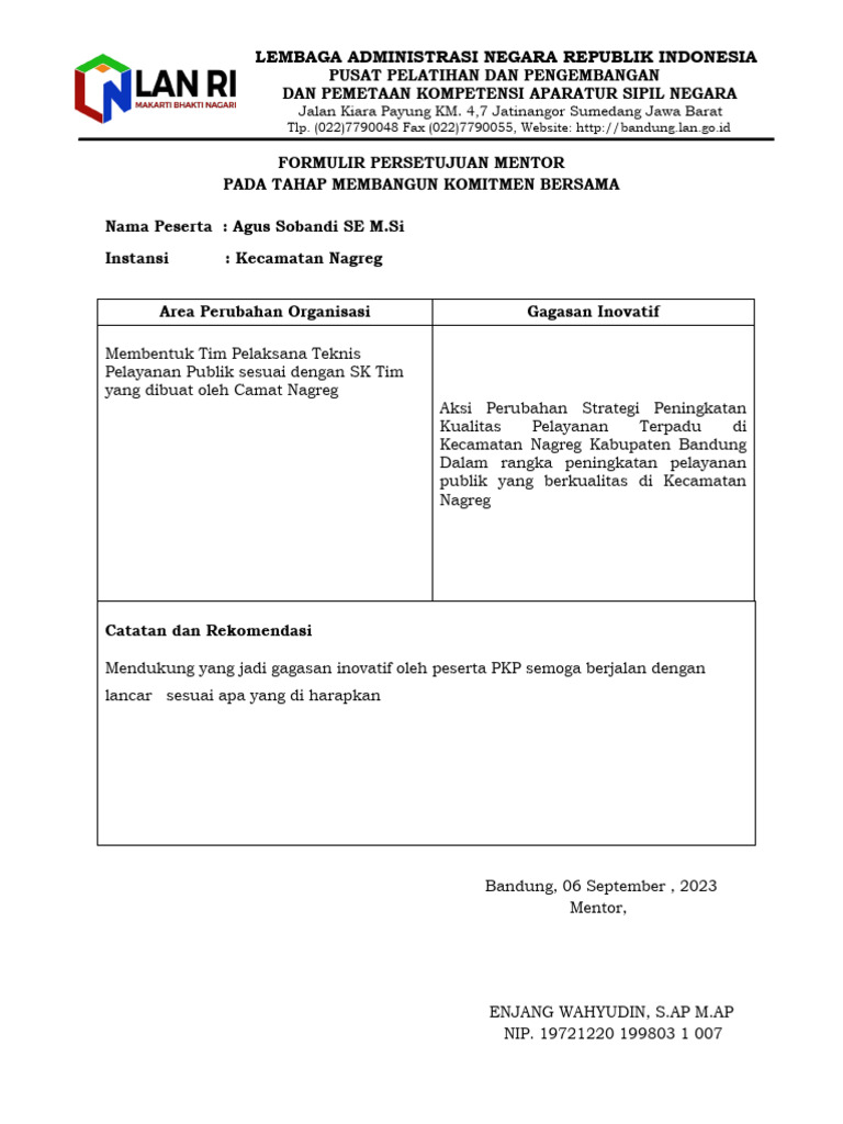 Format Komitmen Bersama Rev | PDF