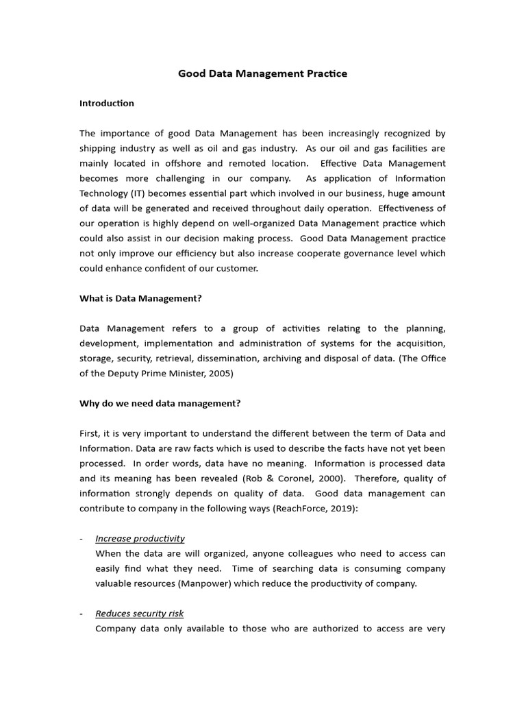 Good Data Management Practice | PDF | Cloud Computing | Platform As A ...