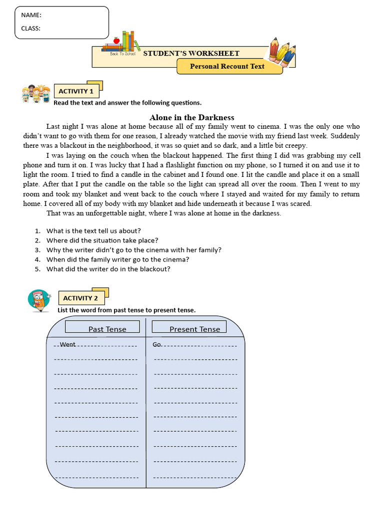 Worksheet Recount Text 1 | PDF