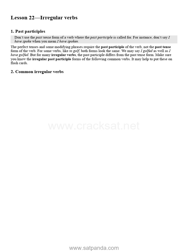SAT-Irregular Verbs | PDF | Perfect (Grammar) | Verb