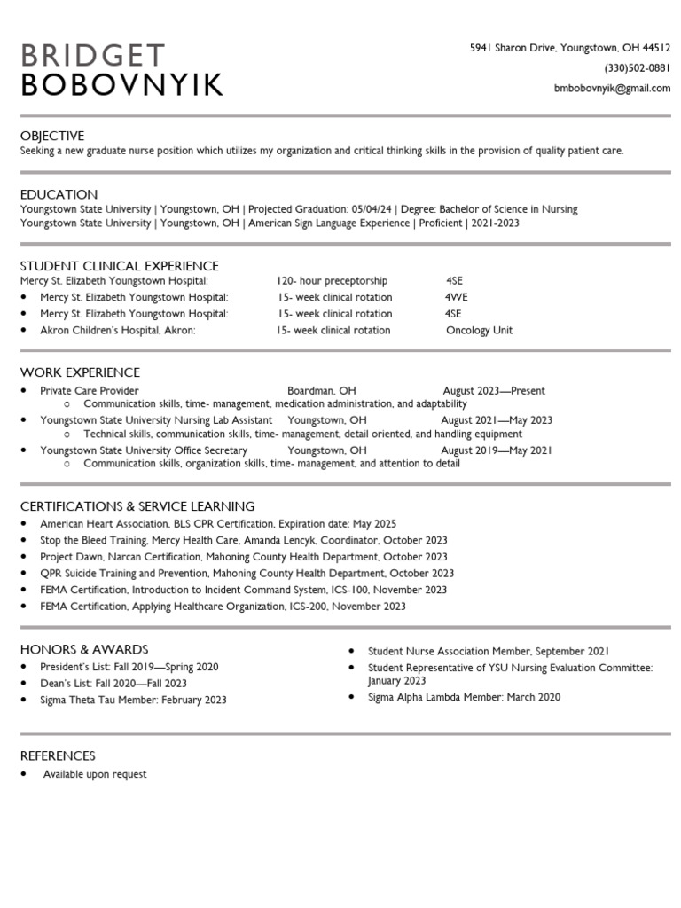 Resume For School 1 | PDF | Nursing | Youngstown