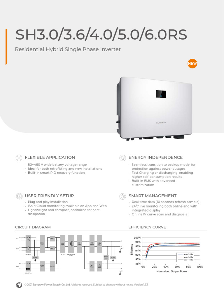 Sungrow SH 3 6RS Datasheet EN | PDF | Power Supply | Alternating Current