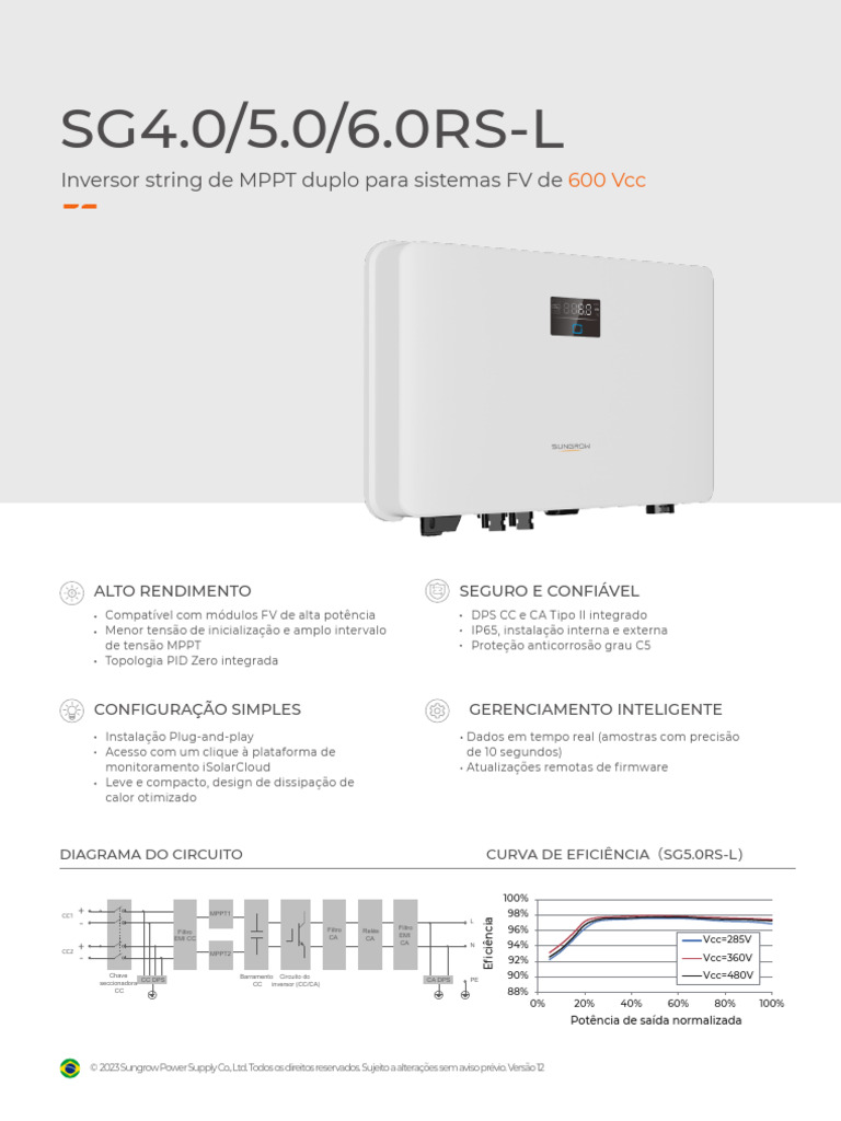 Datasheet Inversor Sungrow SG6.0RS-L | PDF | Corrente alternada ...