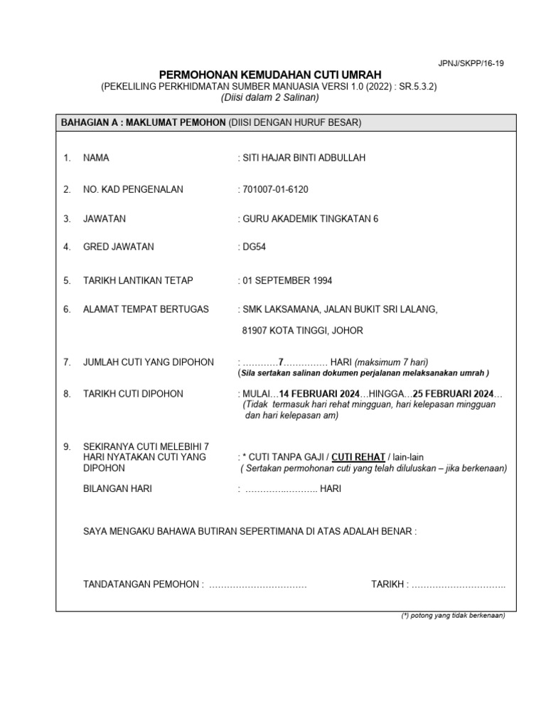 Borang Kemudahan Cuti Umrah | PDF Borang Kemudahan Cuti Umrah | PDF