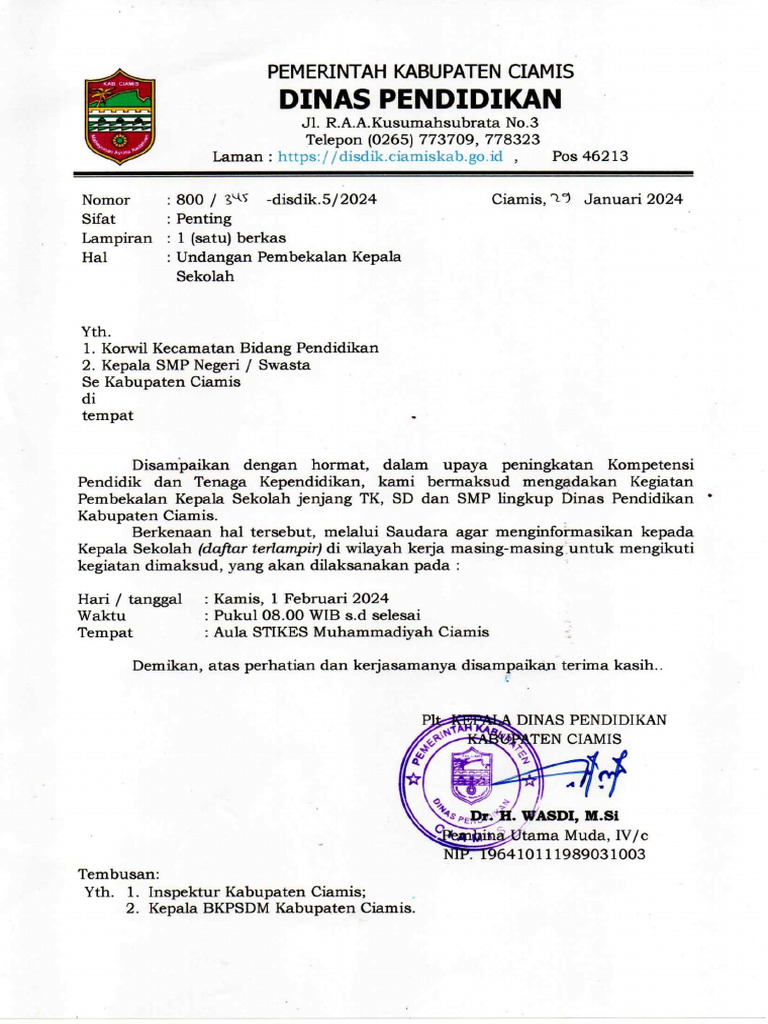 Undangan Pembekalan Kepala Sekolah Tanggal 1 Februari 2024 | PDF Undangan Pembekalan Kepala Sekolah Tanggal 1 Februari 2024 | PDF