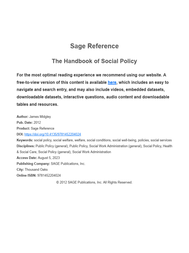 (Midgley, 2009) The Definition of Social Policy | PDF | Policy | Social ...