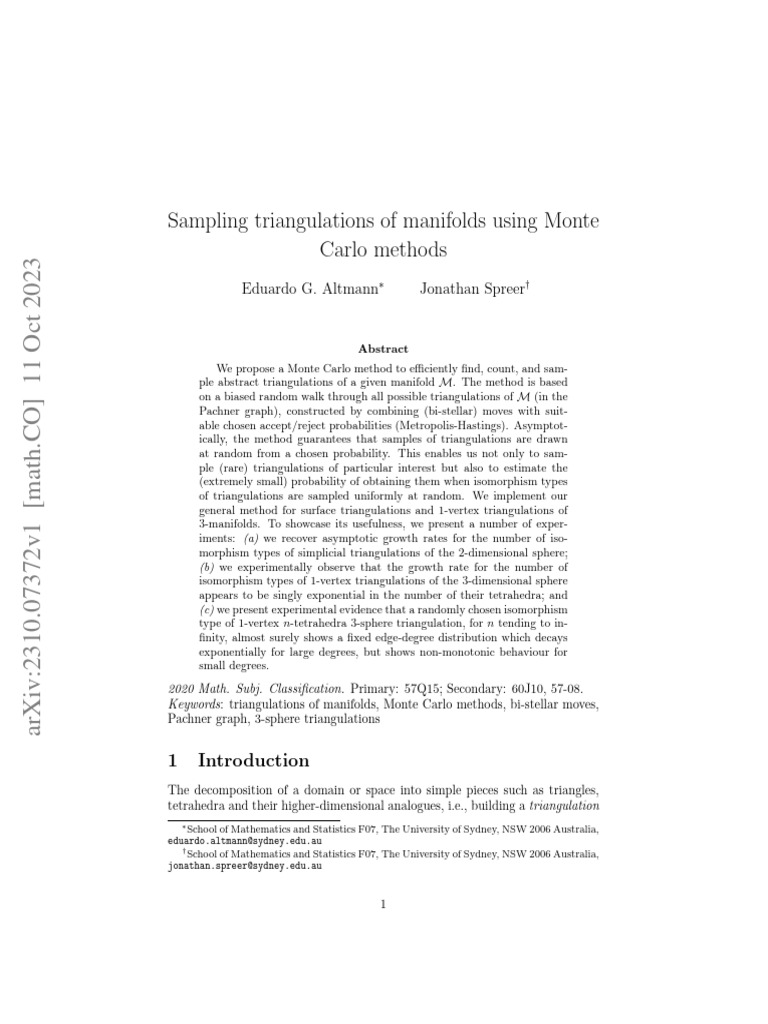 Sampling Triangulations of Manifolds Using Monte Carlo Methods | Download Free PDF | Manifold ...
