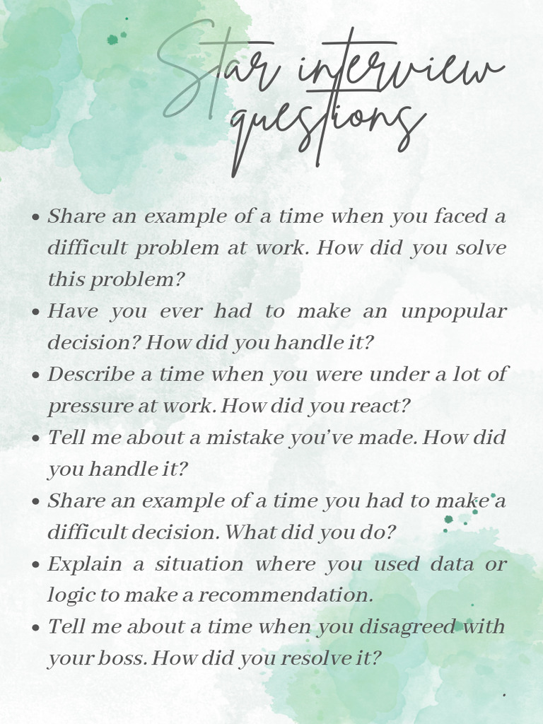 Star Interview Questions For HR | PDF | Psychology | Cognition