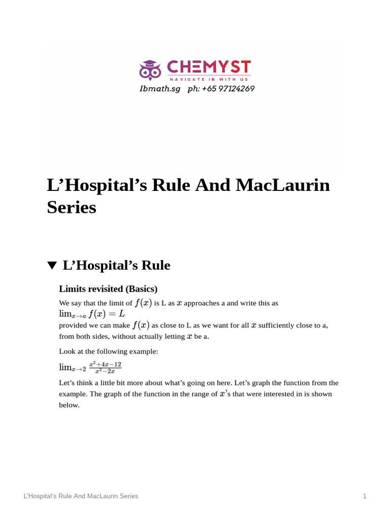 LHospitals Rule and MacLaurin Series | PDF | Function (Mathematics ...