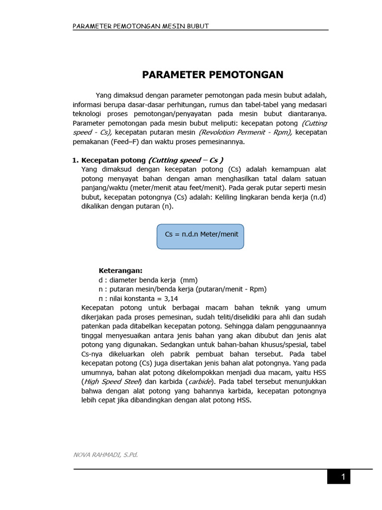 Materi Parameter Mesin Bubut | PDF