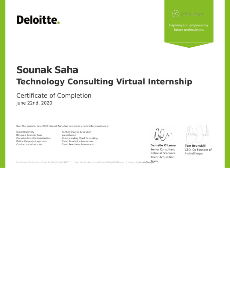 Deloitte Intership Certificate | PDF