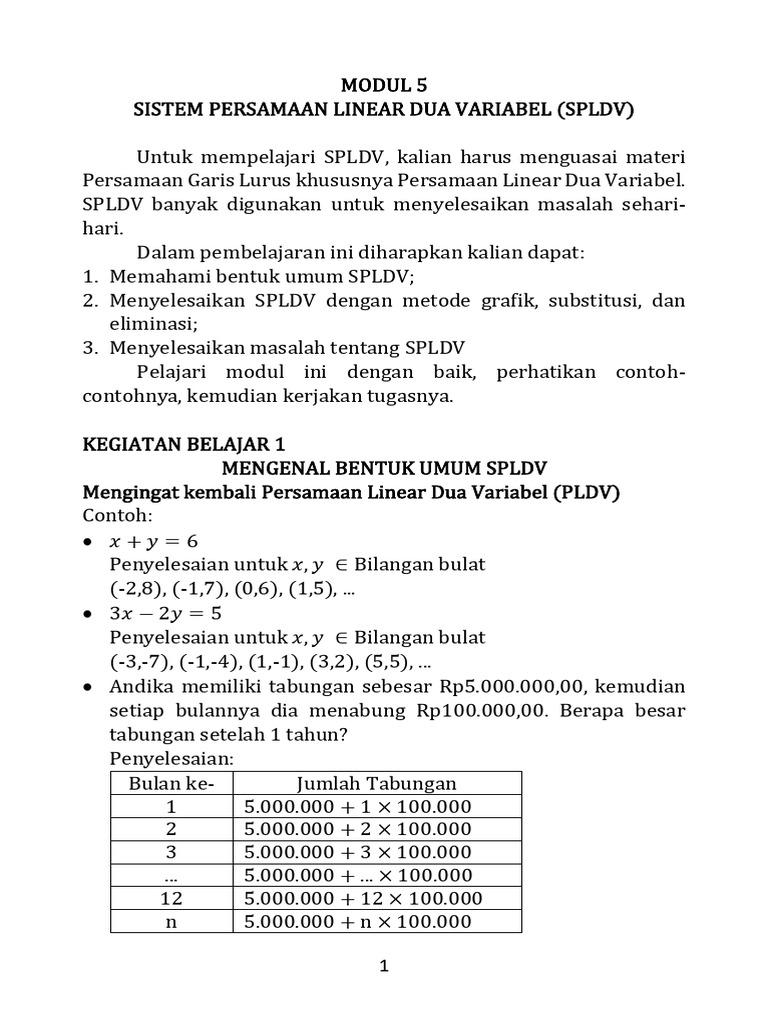 MODUL Kelas 8 SPLDV | PDF