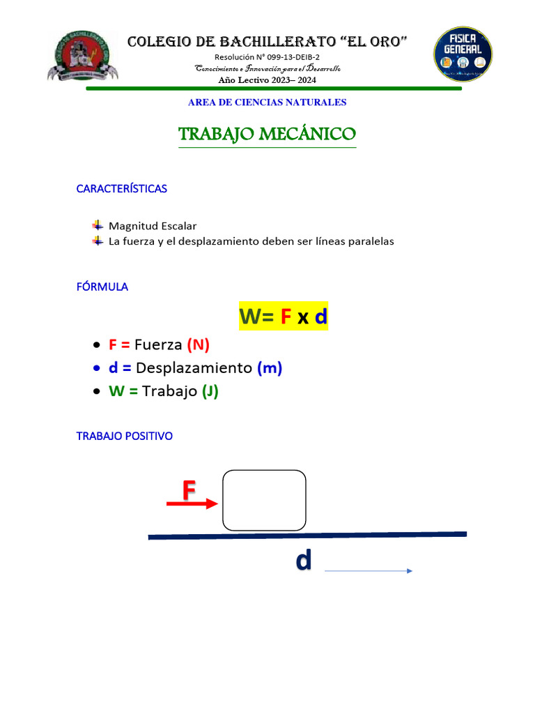 Fórmula del Trabajo Mecánico en Física | PDF | Mecanica clasica ...