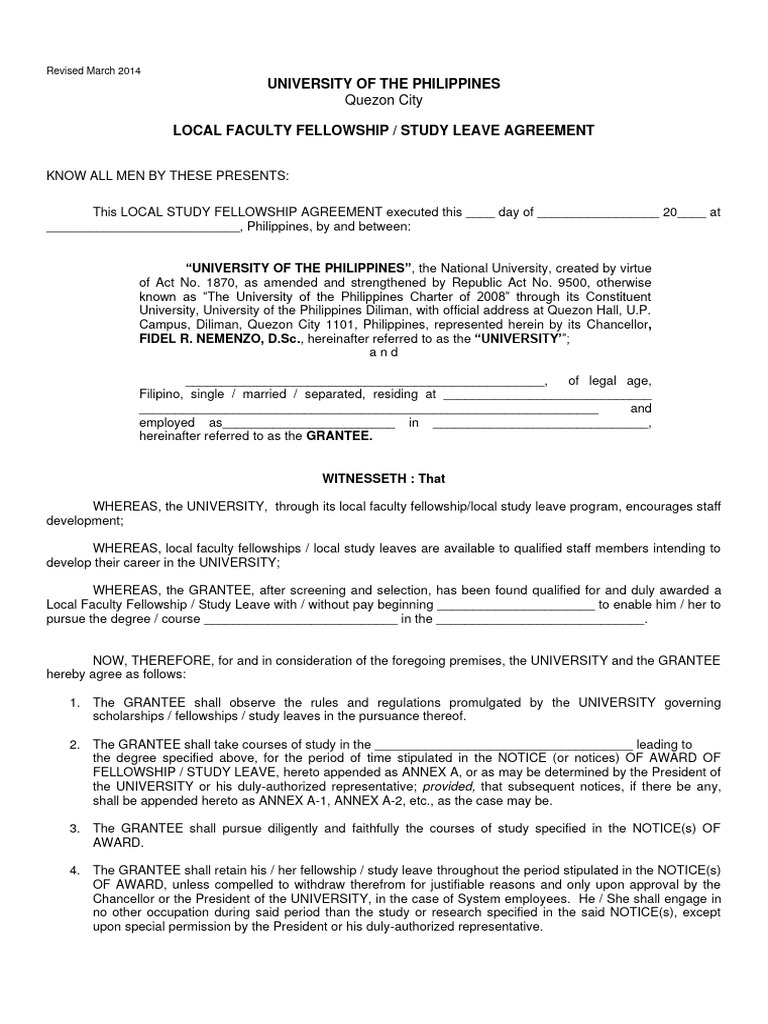 UP Faculty Fellowship Agreement | PDF | Surety | Private Law