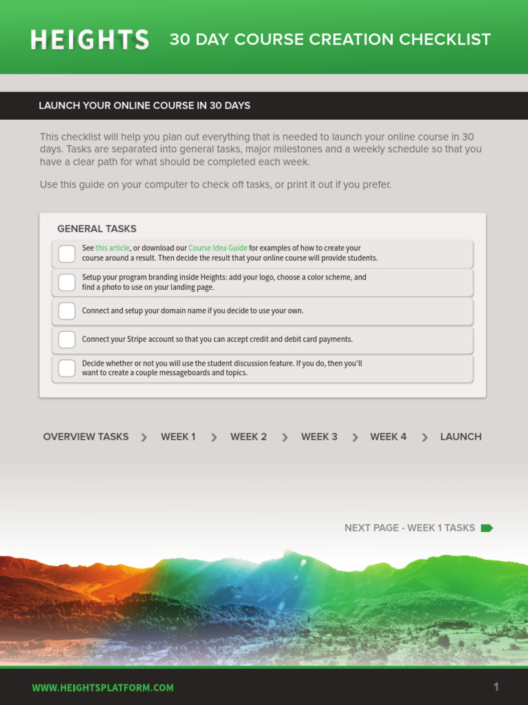 30 Day Course Creation Checklist Heights Platform | PDF | Social Media ...