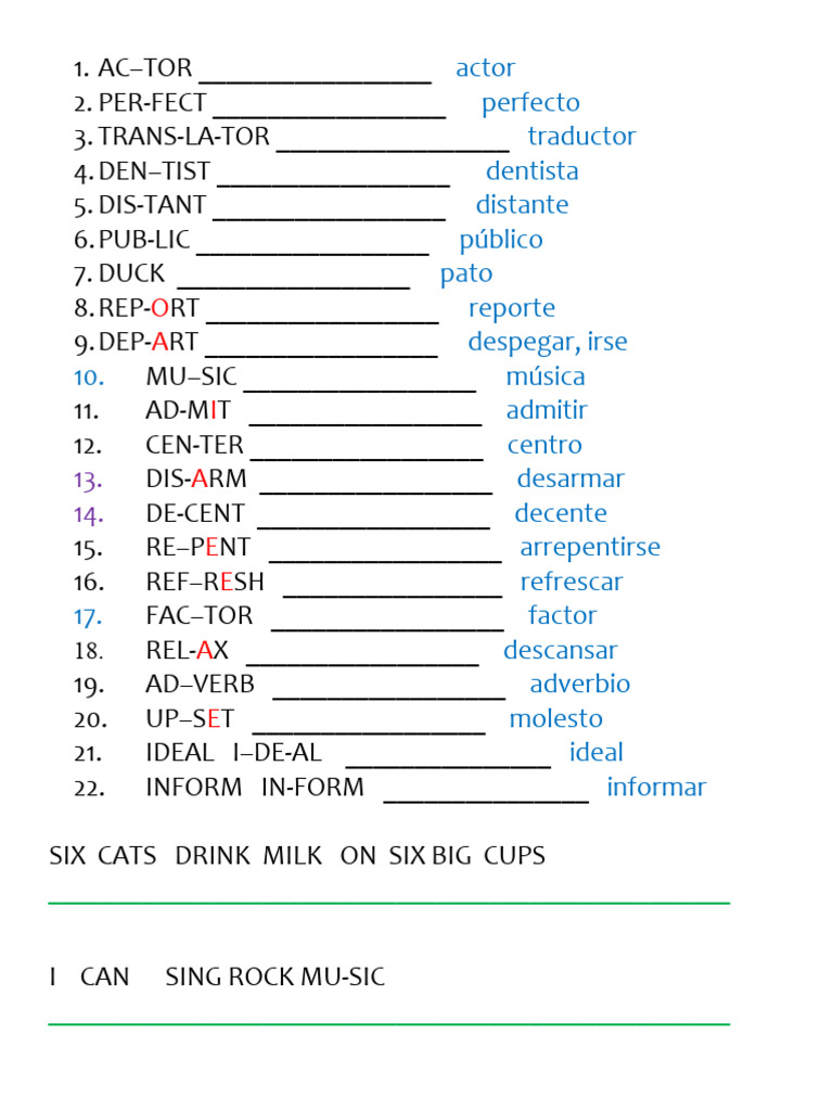 Silabas Abiertas y Cerradas Ejercicios | PDF