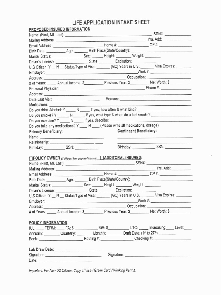 Client Intake Sheet | PDF