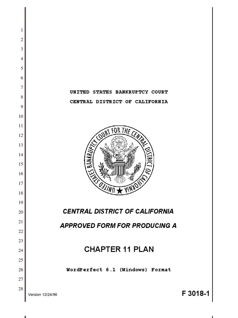 Chapter 11 Plan: United States Bankruptcy Court Central District of ...