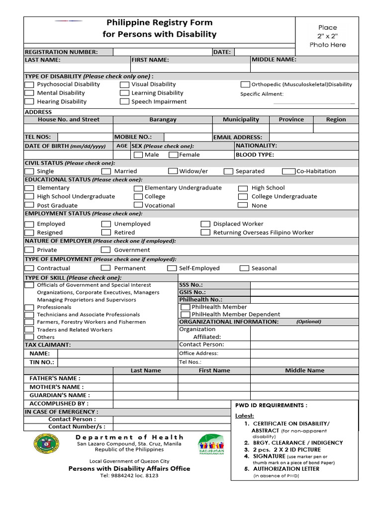 PWD Registration Form for Manila | PDF | Disability