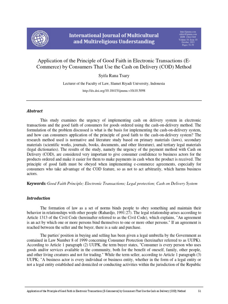 Application of The Principle of Good Faith in Electronic Transactions ...