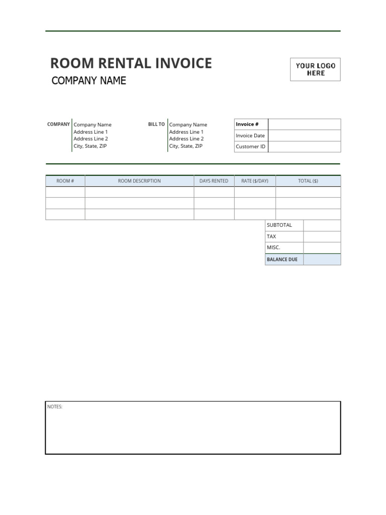 Room Rental Invoice Template | PDF