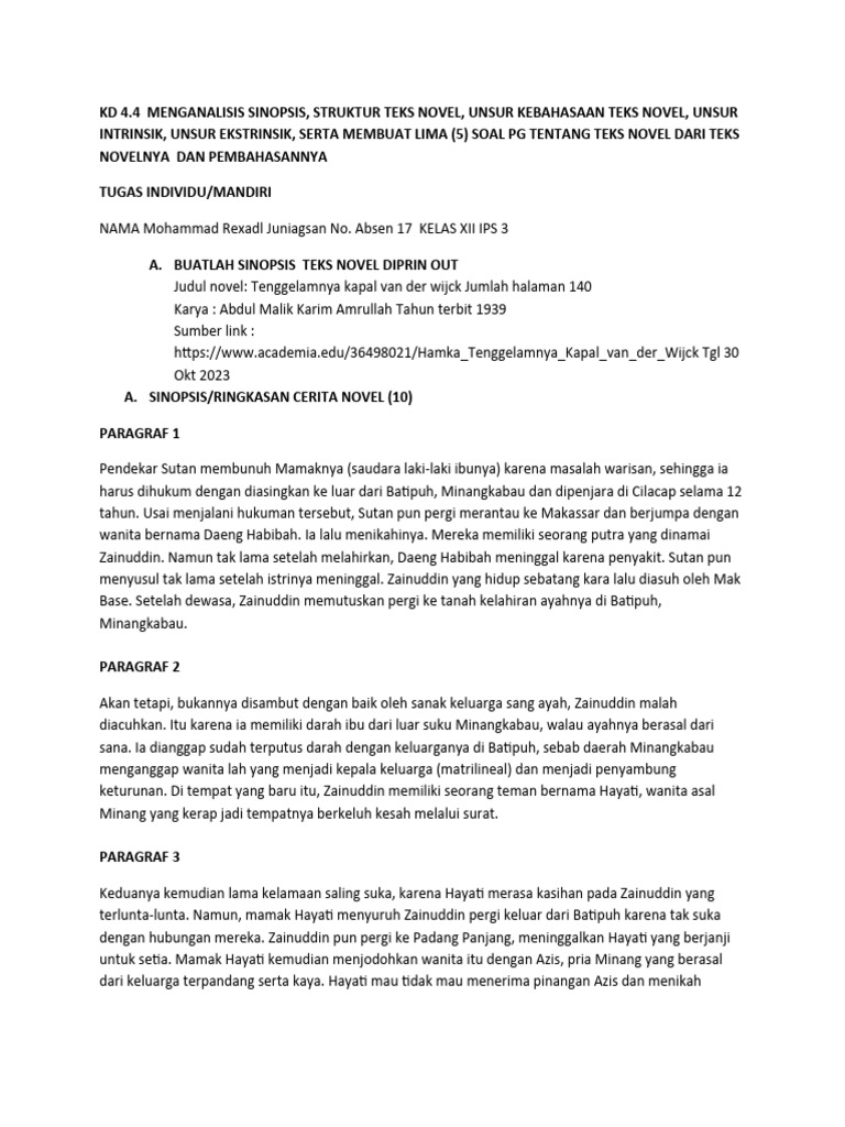 Analisis Novel untuk Siswa | PDF