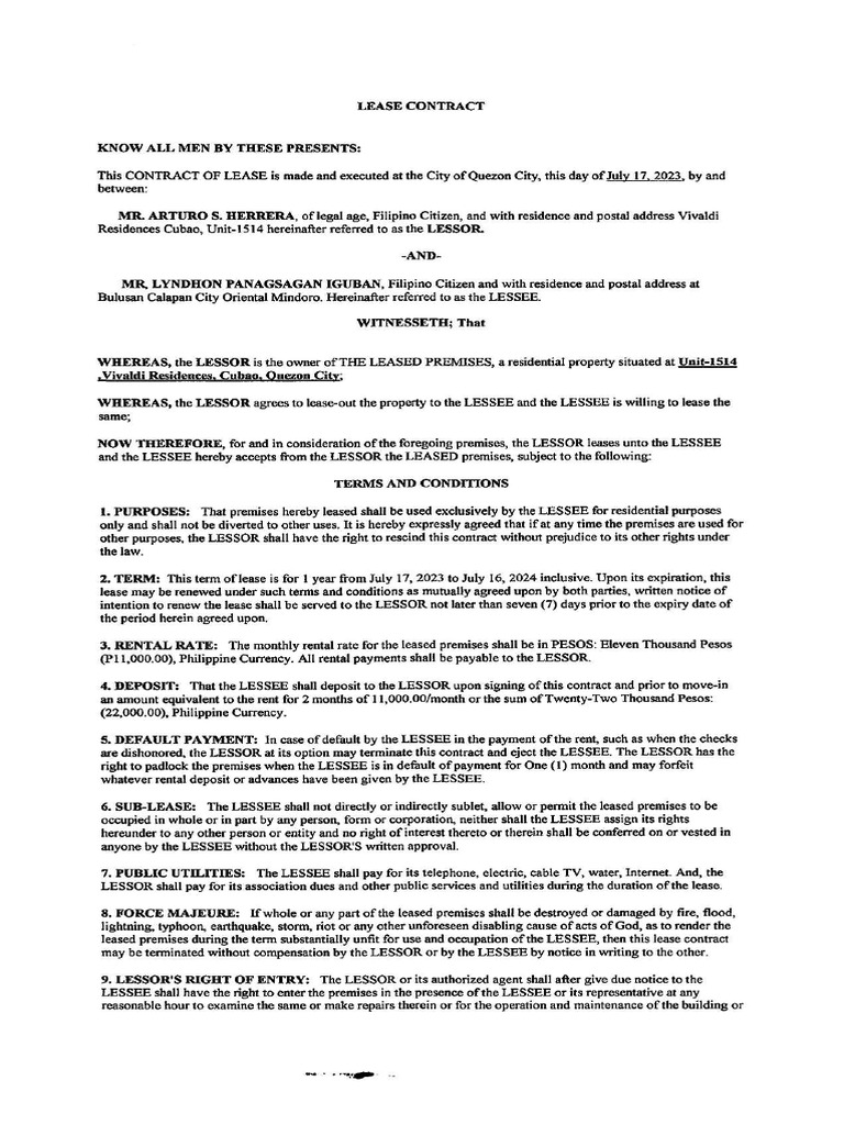 Lease Contract Blank | PDF