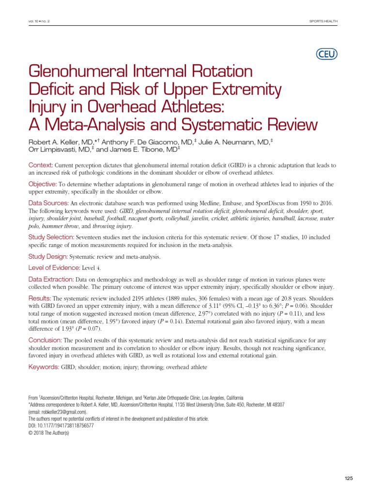 Glenohumeral Internal Rotation Deficit and Risk of Upper Extremity ...