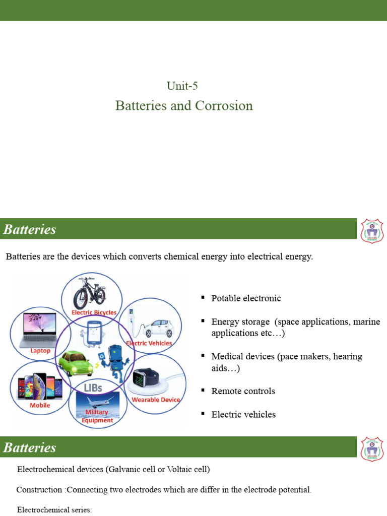 Batteries and Corrosion-I | PDF | Physical Chemistry | Physical Sciences