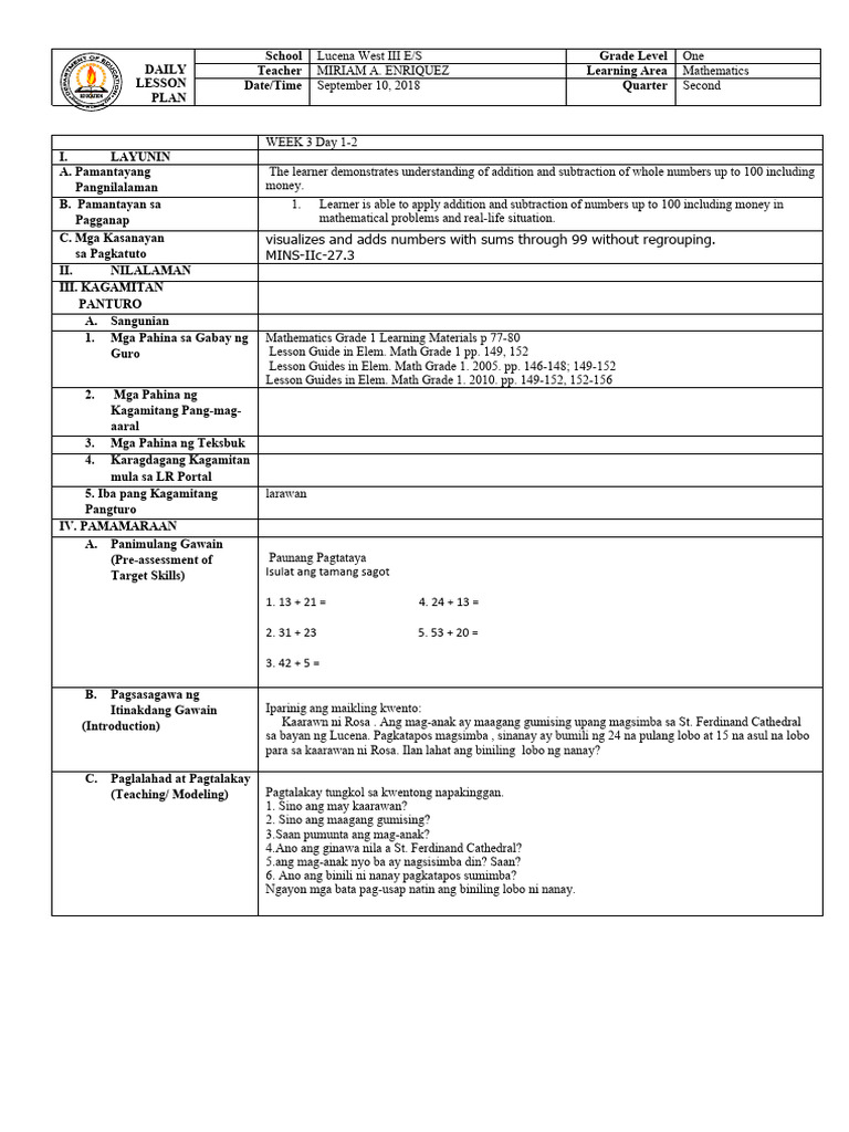 Quarter 2 Math 1 Week 3 | PDF