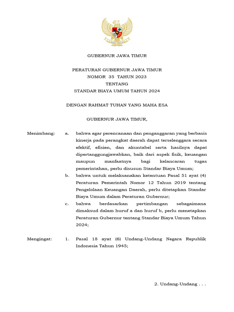 Pergub SBU 2024. 35 | PDF | Bisnis | Pengelolaan Keuangan & Uang