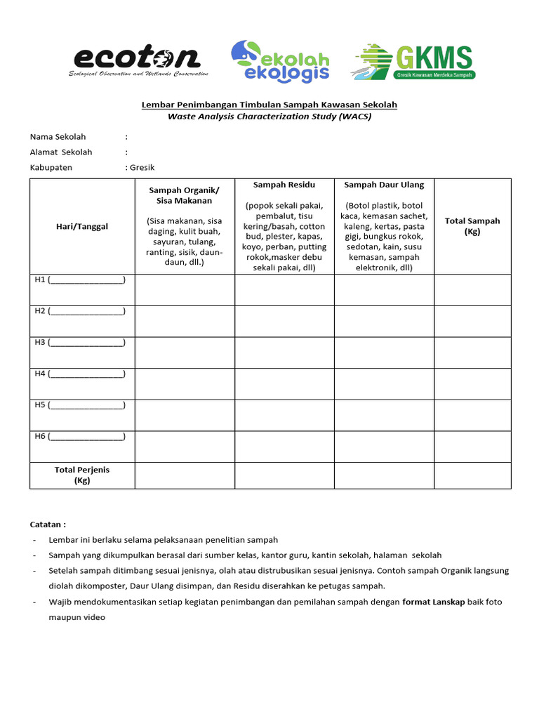 Form Penimbangan Sampah Sekolah (F4) | PDF