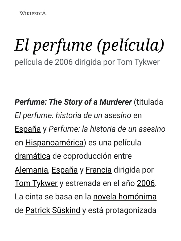 El Perfume (Película) - Wikipedia, La Enciclopedia Libre | PDF
