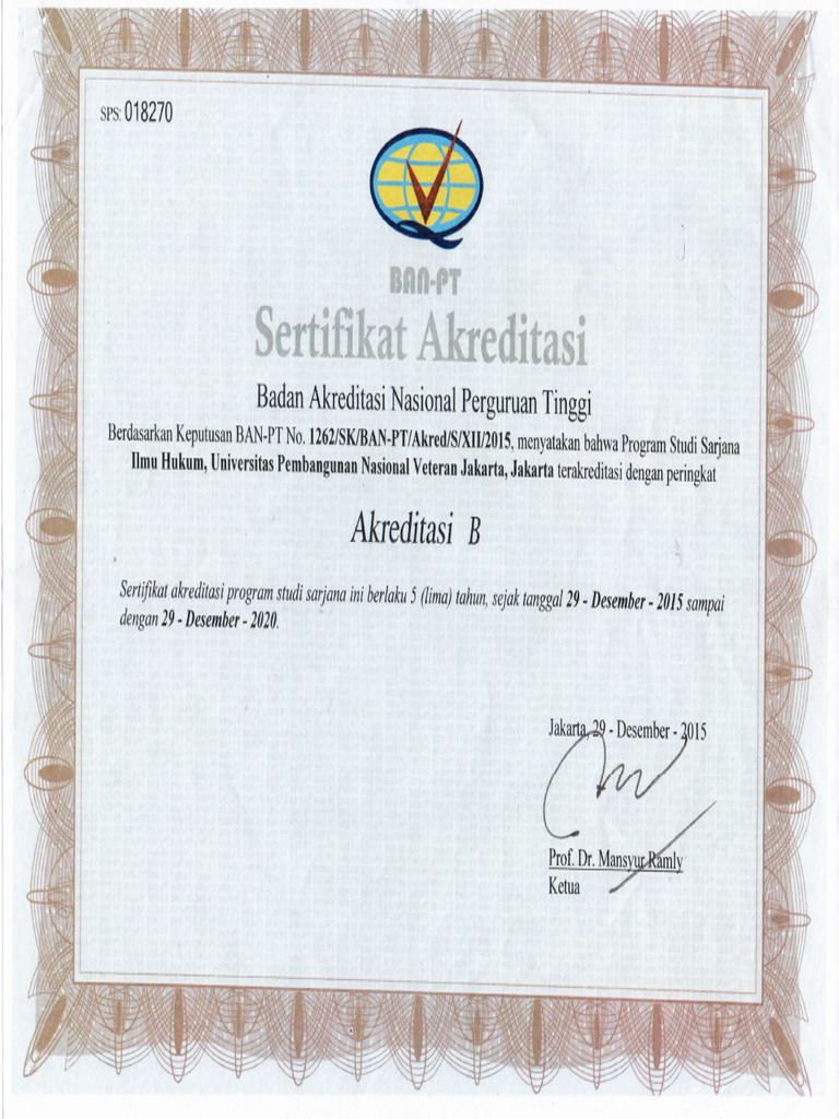 Sertifikat Akreditasi 2015-2020 | PDF