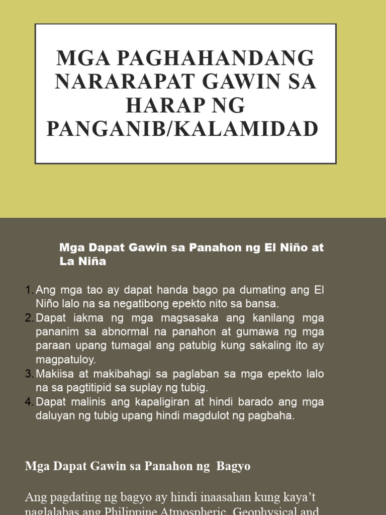 Mga Paghahandang Nararapat Gawin Sa Harap NG Panganib | PDF