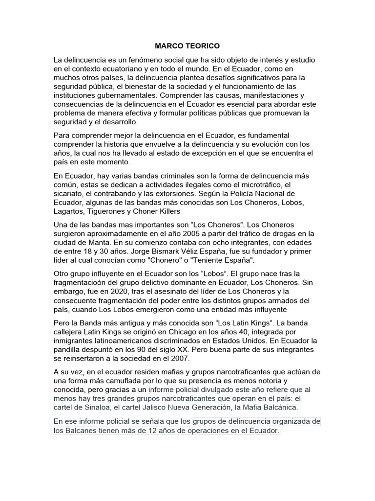 Marco Teorico Delincuencia Ecuador | PDF | Ecuador | Crímenes