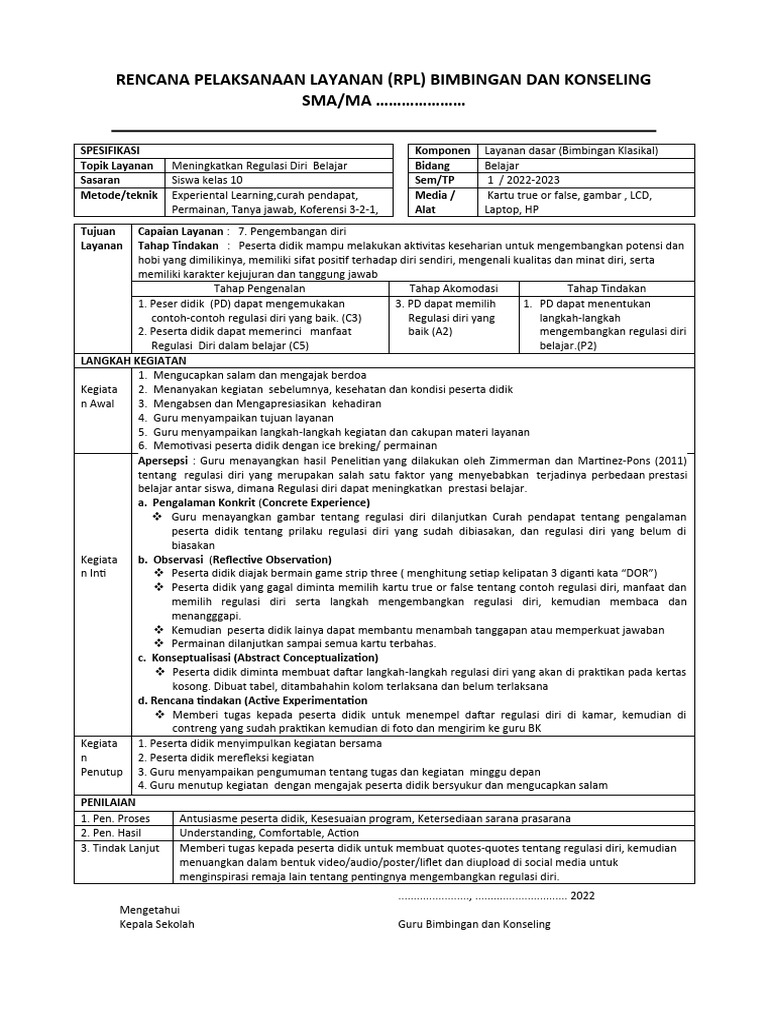 RPL BK - Meningkatkan Regulasi Diri Belajar | PDF