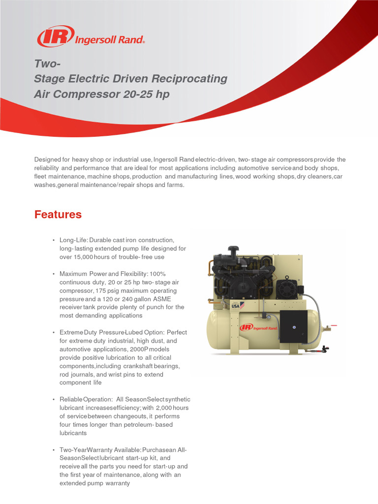 Two Stage Electric Driven Reciprocating Air Compressor 20 25 HP - en ...