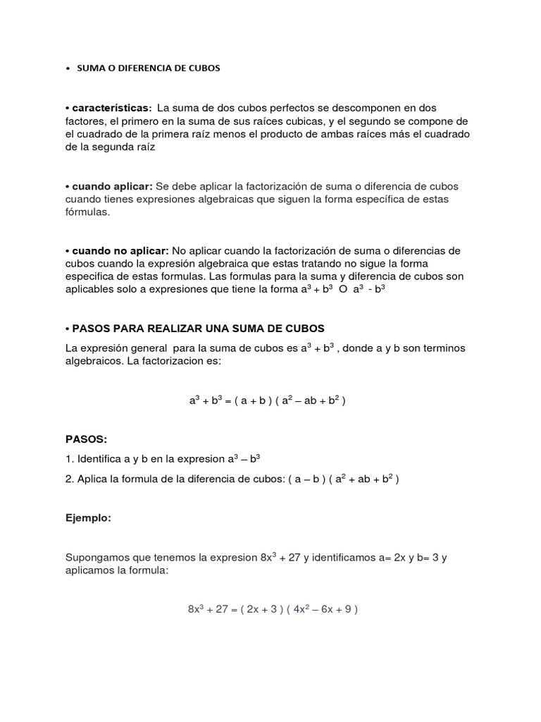 Suma o Diferencia de Cubos 1 | PDF