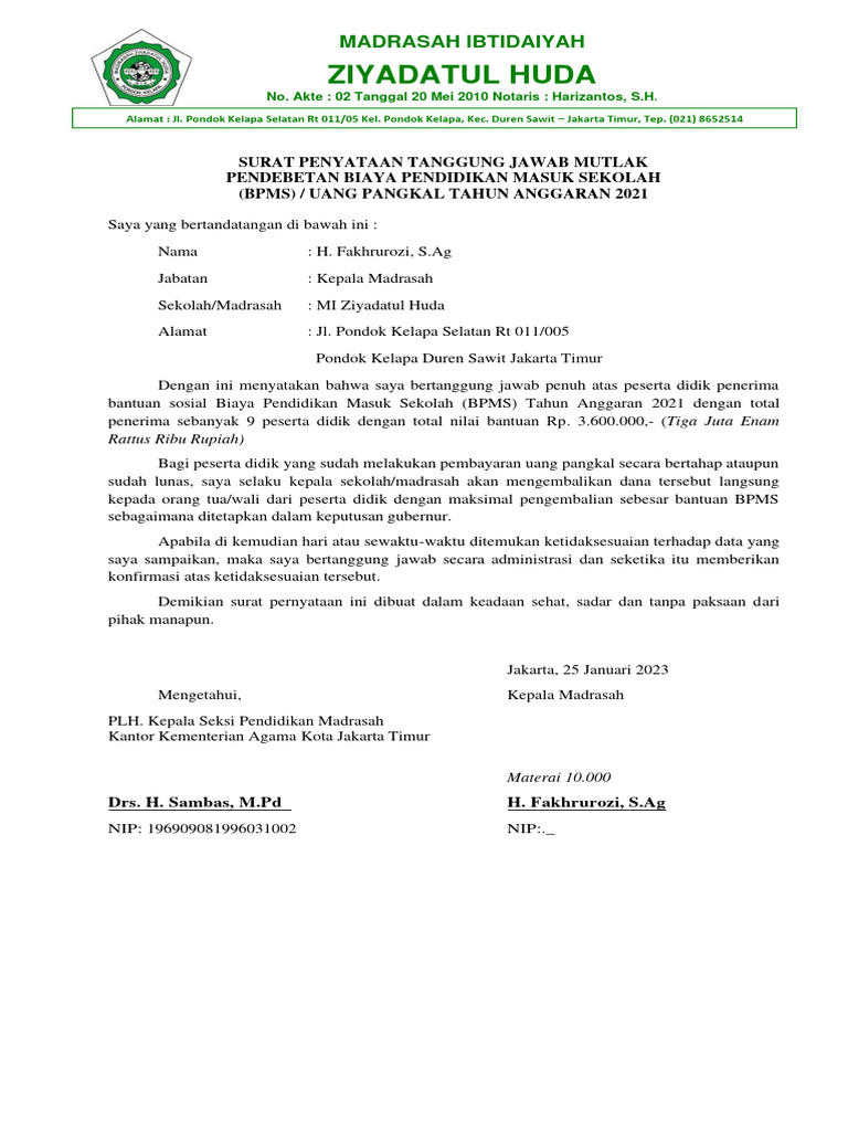 Pendebetan BPMS Mi Zihud 2021 | PDF