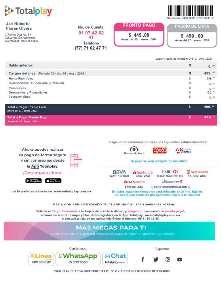 ESTADO DE CUENTA TOTALPLAY | PDF | Finanzas personales | Tecnología bancaria